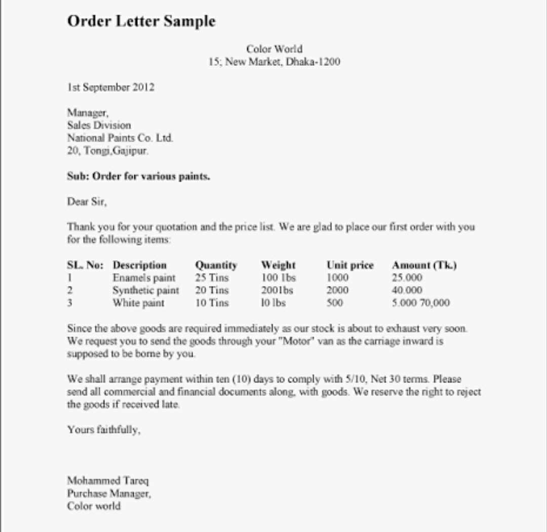 Order Letter