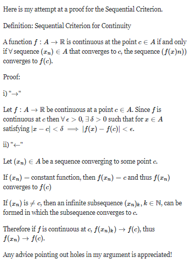 Sequential Criterion For Limits